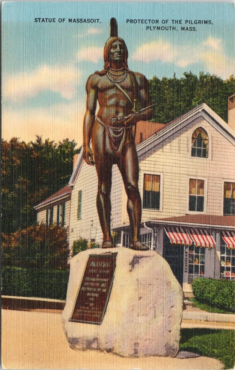 Statue of Massasoit Indian Chief Plymouth Ma Mass Linen Postcard F2 ...
