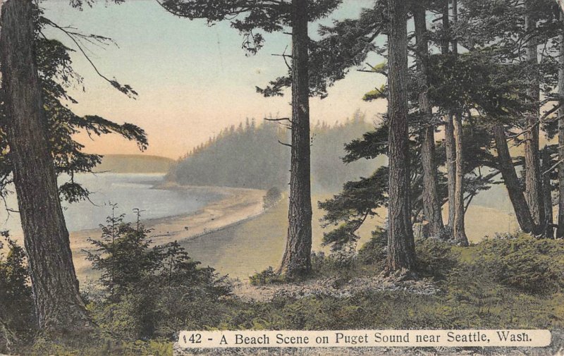 Beach Scene PUGET SOUND Near Seattle, Washington 1910 Colby, WA Vintage ...