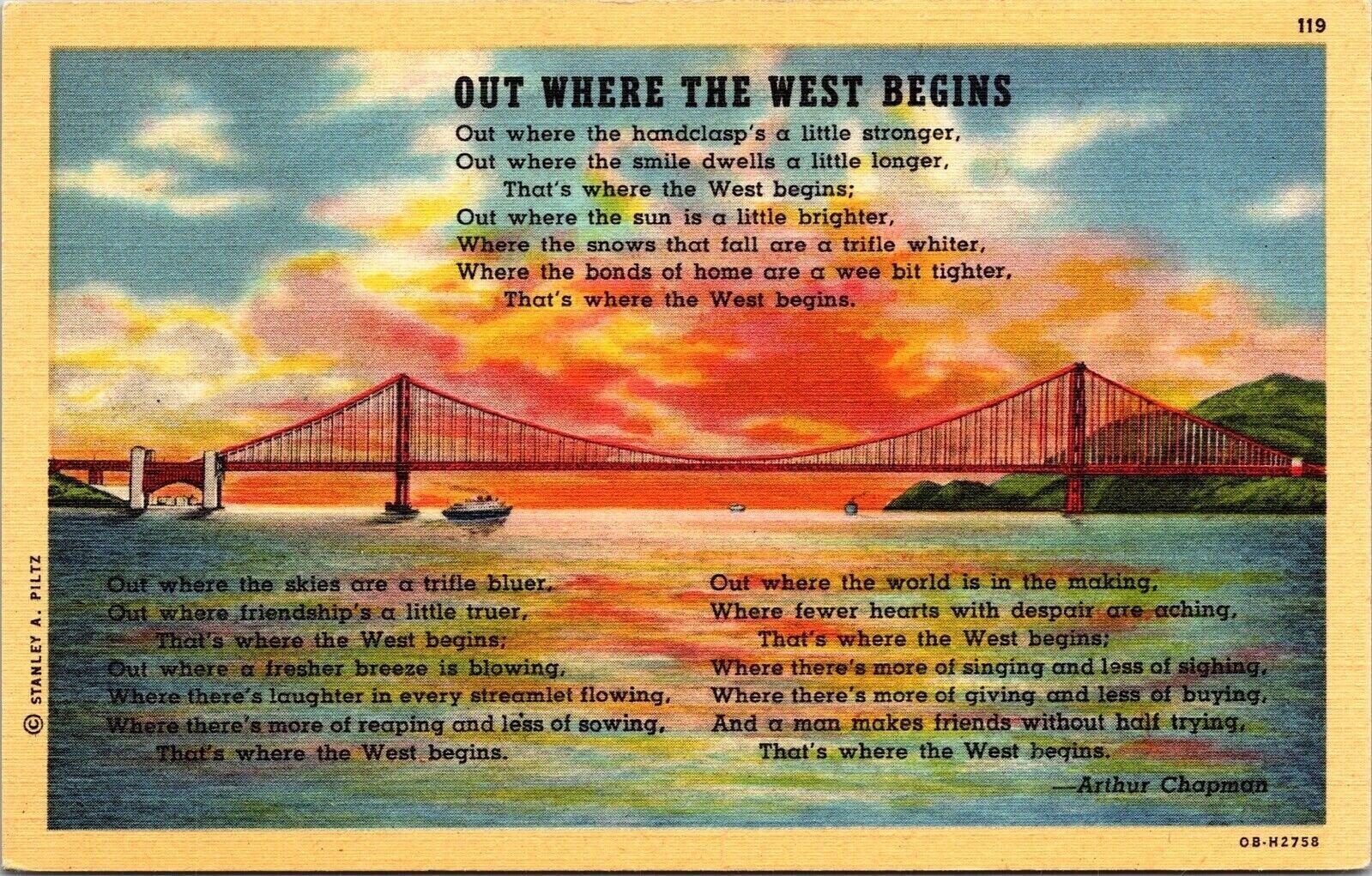 Out Where West Begins Poem Arthur Chapman Golden Gate Bridge View ...