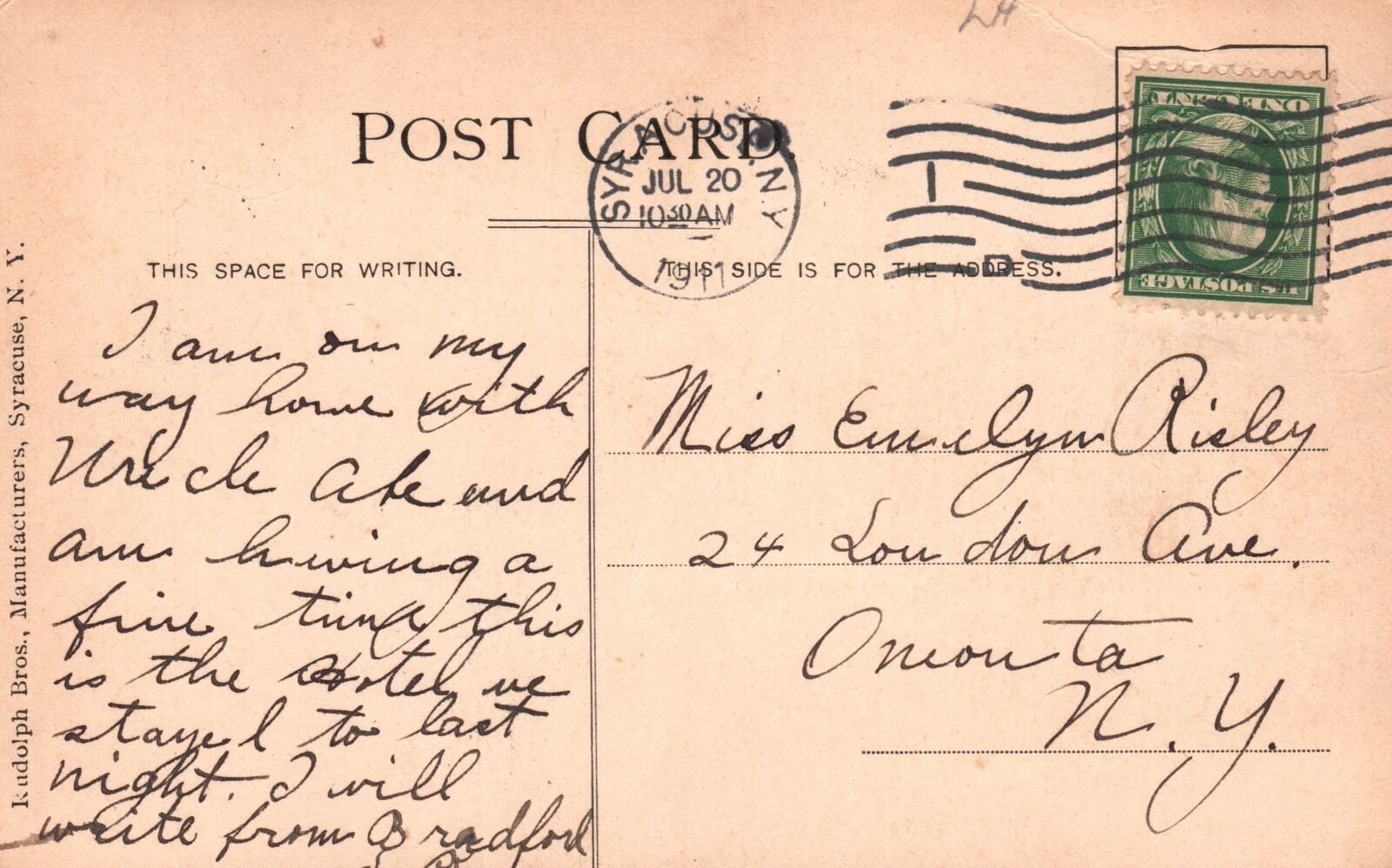 Vintage Postcard 1911 The Yates Hotel Syracuse New York NY Rudolph Bros ...