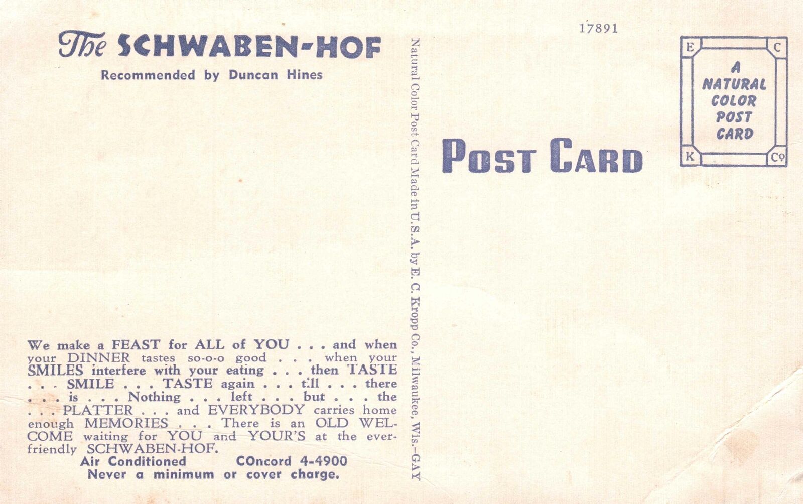 Vintage Postcard the Schwaben-Hof German Restaurant at Milwaukee WIS ...