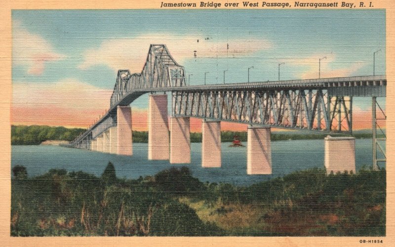 Vintage Postcard 1943 Jamestown Bridge Over West Passage Narragansett ...