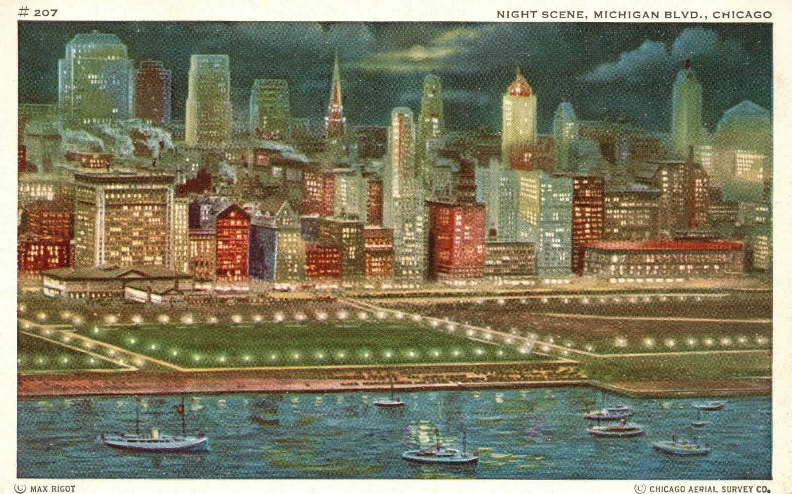 Vintage Postcard 1949 Night Scene Michigan Blvd. Magnificent Chicago ...