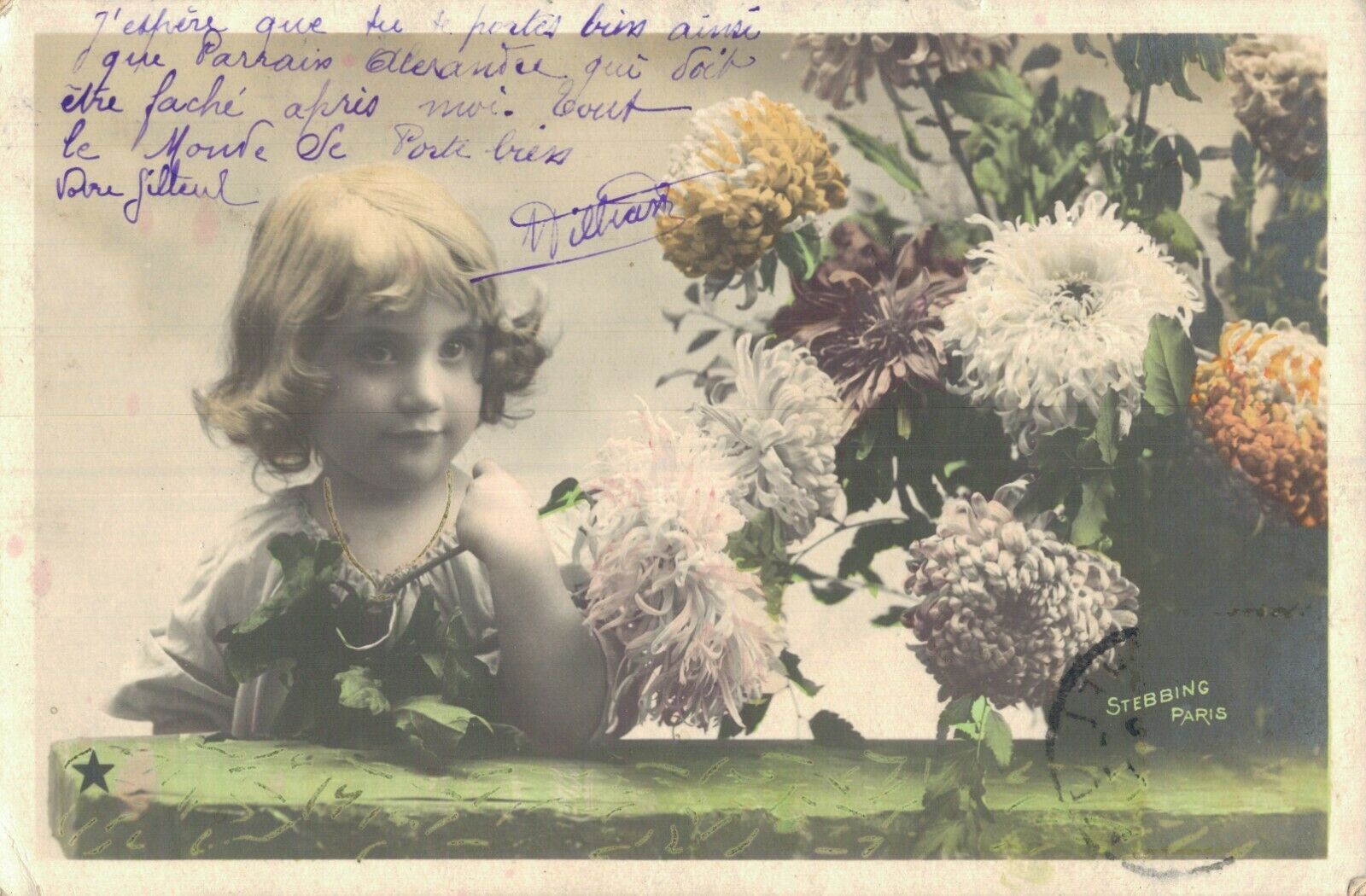 Victorian Girl Portrait With Flowers Stebbing Paris Vintage RPPC 08.11 ...