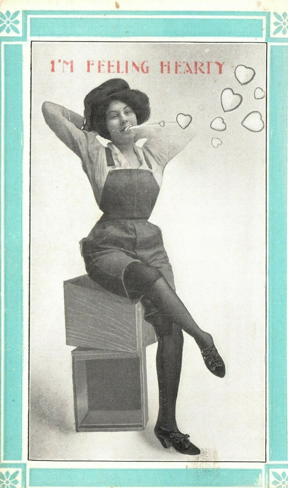 Vintage Postcard 1910's I'm Feeling Hearty Woman Posing on Boxes | Asia ...