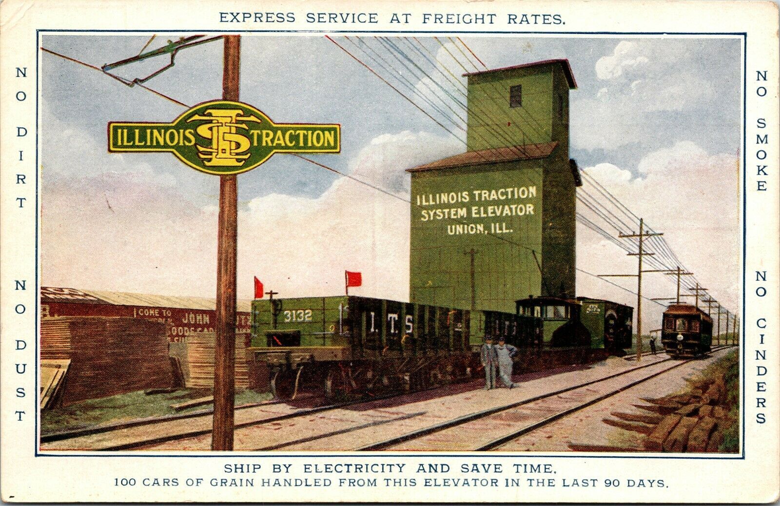 Illinois Traction System Electric Train Railroad Freight Union IL Grain ...