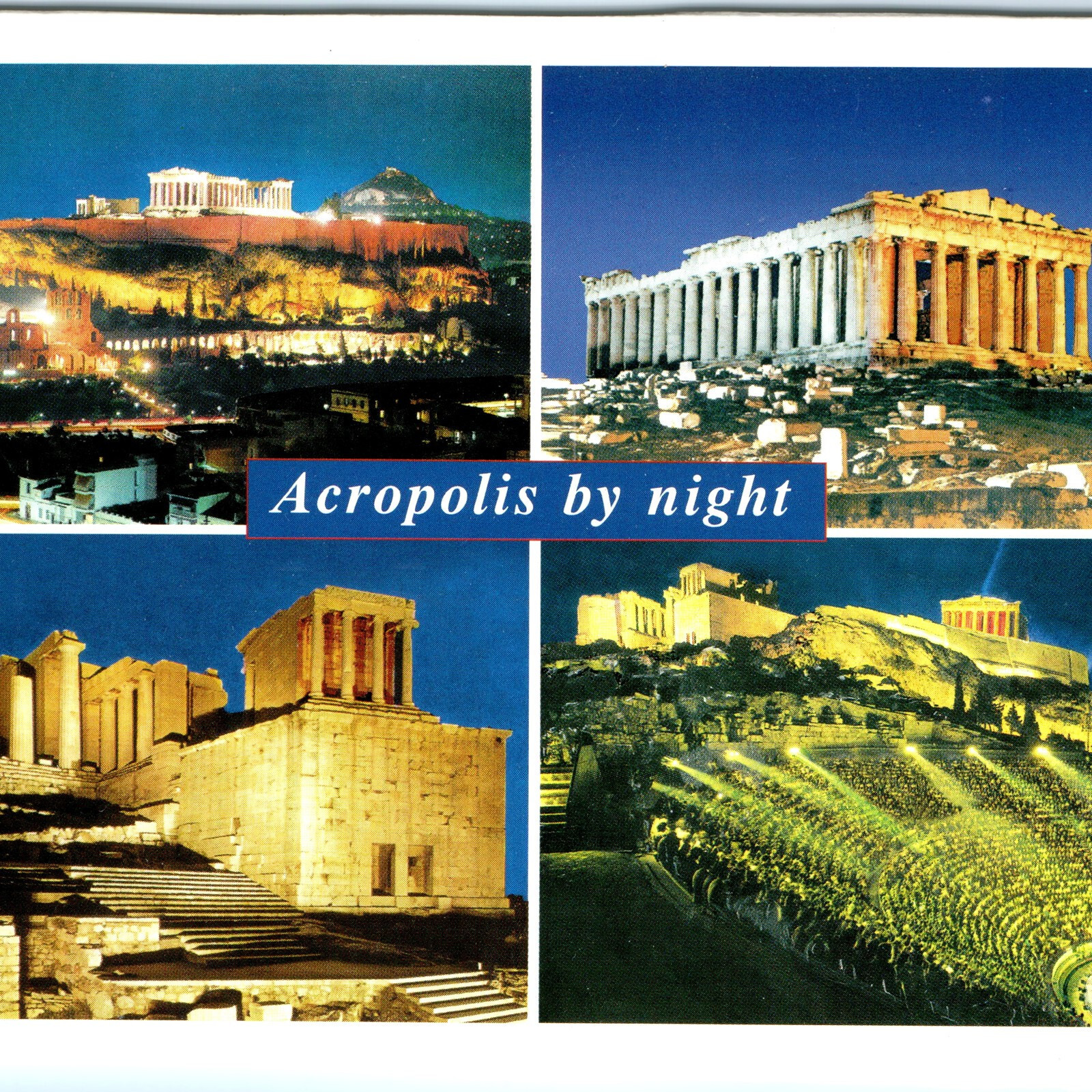 c1980s Athens, Greece Parthenon Temple Acropolis Night View Chrome 4x6 ...