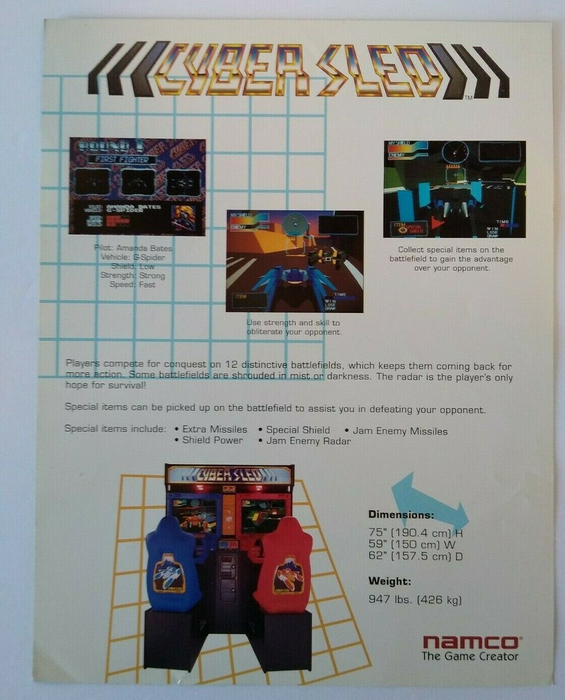 Cyber Sled Arcade FLYER Original Video Game Combat Art 1993 Vintage ...