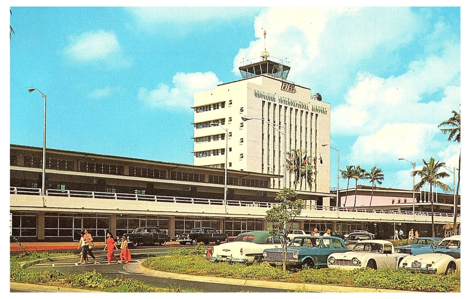 Honolulu International Airport HNL Control Tower Old Cars Postcard ...