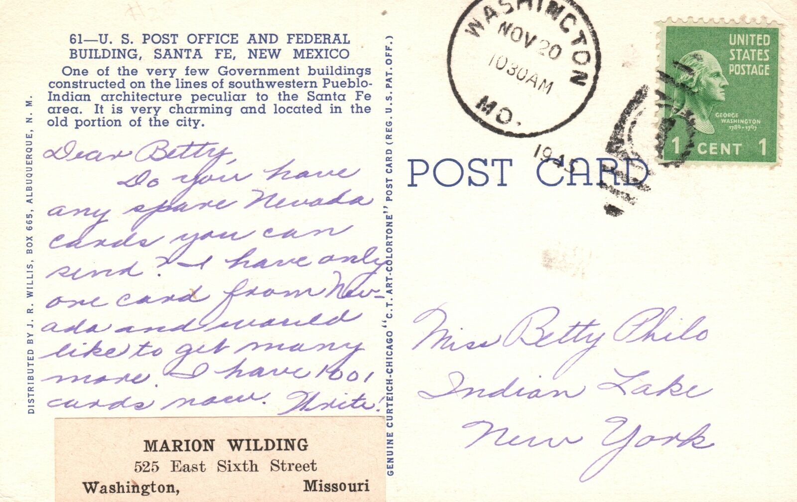 Vintage Postcard 1945 U.S. Post Office and Federal Building Santa Fe ...