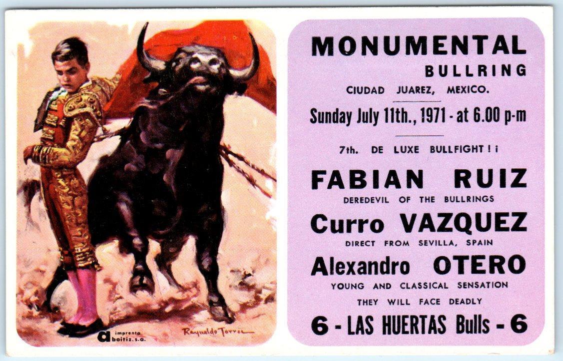 Poster Style Advertising CIUDAD JUAREZ, Mexico MONUMENTAL BULLRING 1971 ...