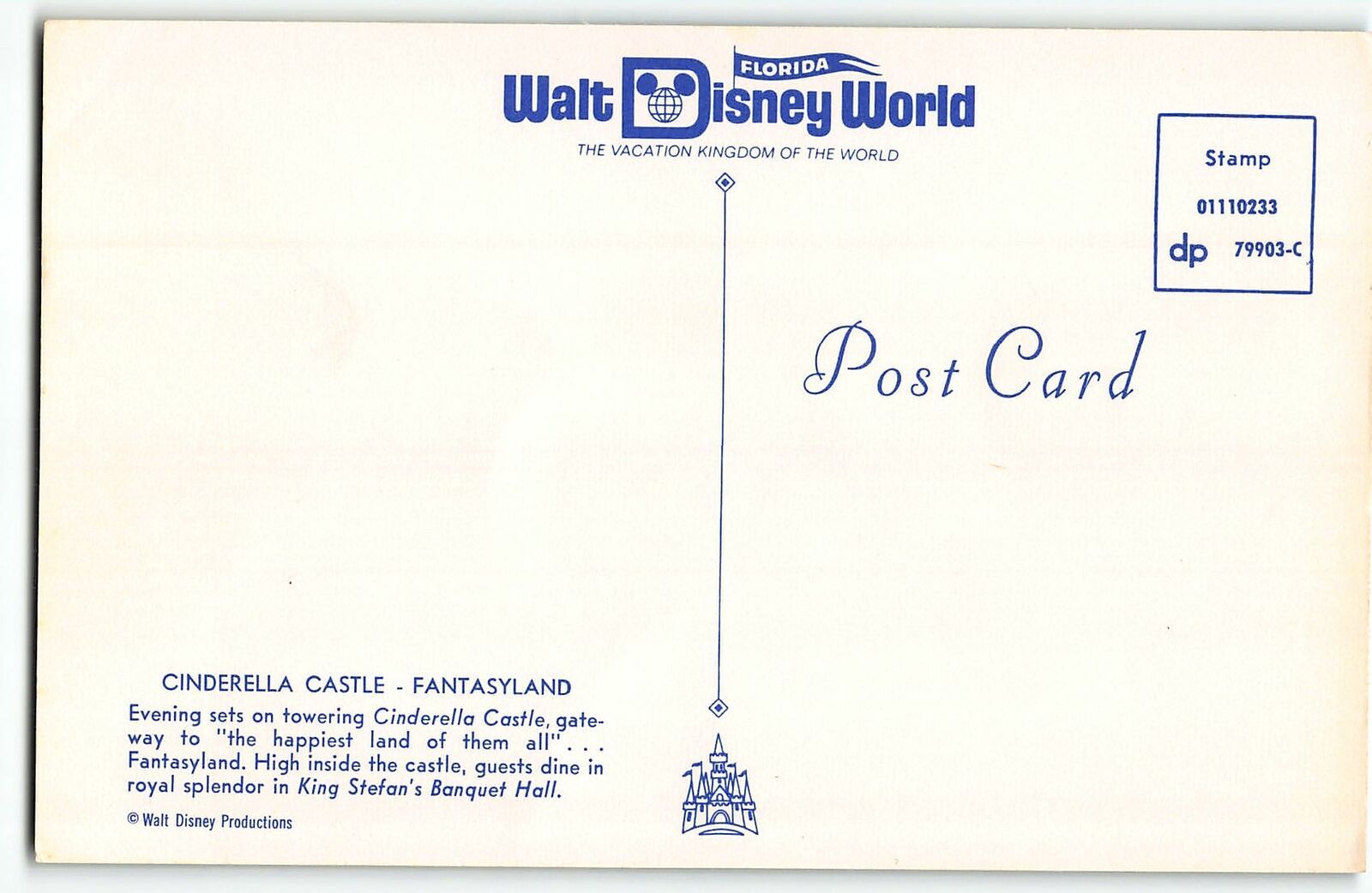 Vintage Disney Postcard - Cinderella Castle in Fantasyland, Walt Disney ...