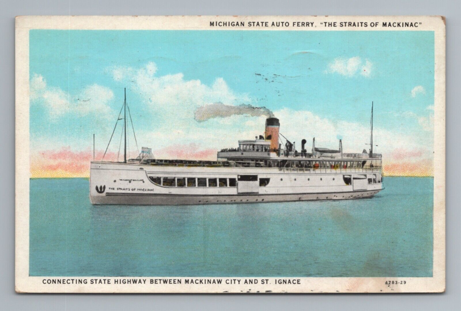 Michigan State Auto Ferry Straits of Mackinac Steamer Boat Vintage ...