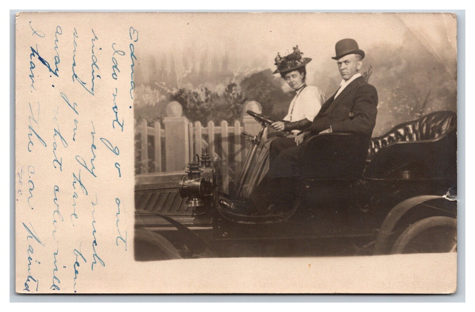 RPPC Studio View Man in Bowler Hat Driving Prop Automobile Car 1908 ...