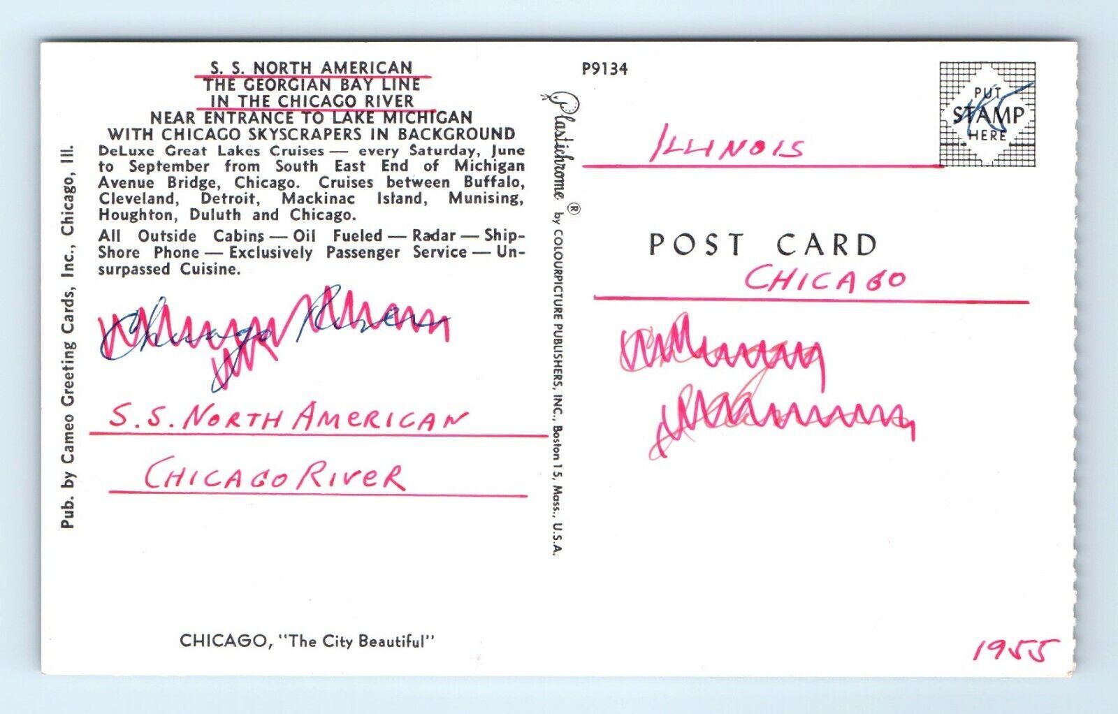 SS North American Georgian Bay Line Ship Chicago IL Postcard | United ...