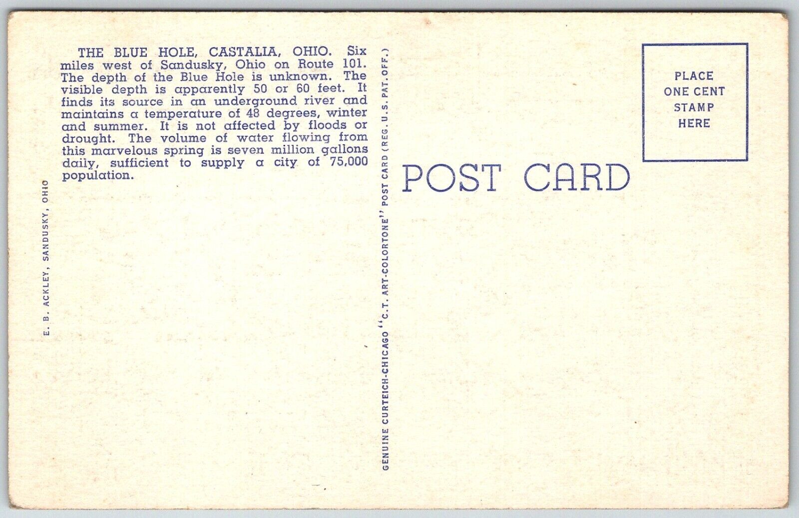 Castalia Ohio 1940s Postcard Night View Of Famous Blue Hole Lake Erie ...