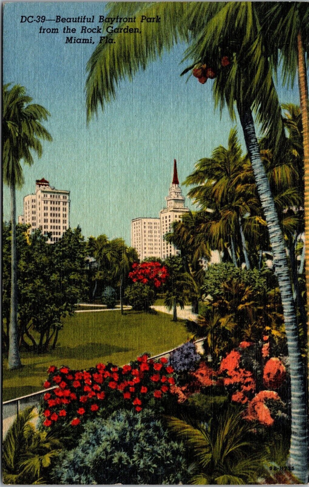 Vtg Miami Florida FL Bayfront Park from Rock Garden 1950s Linen View ...