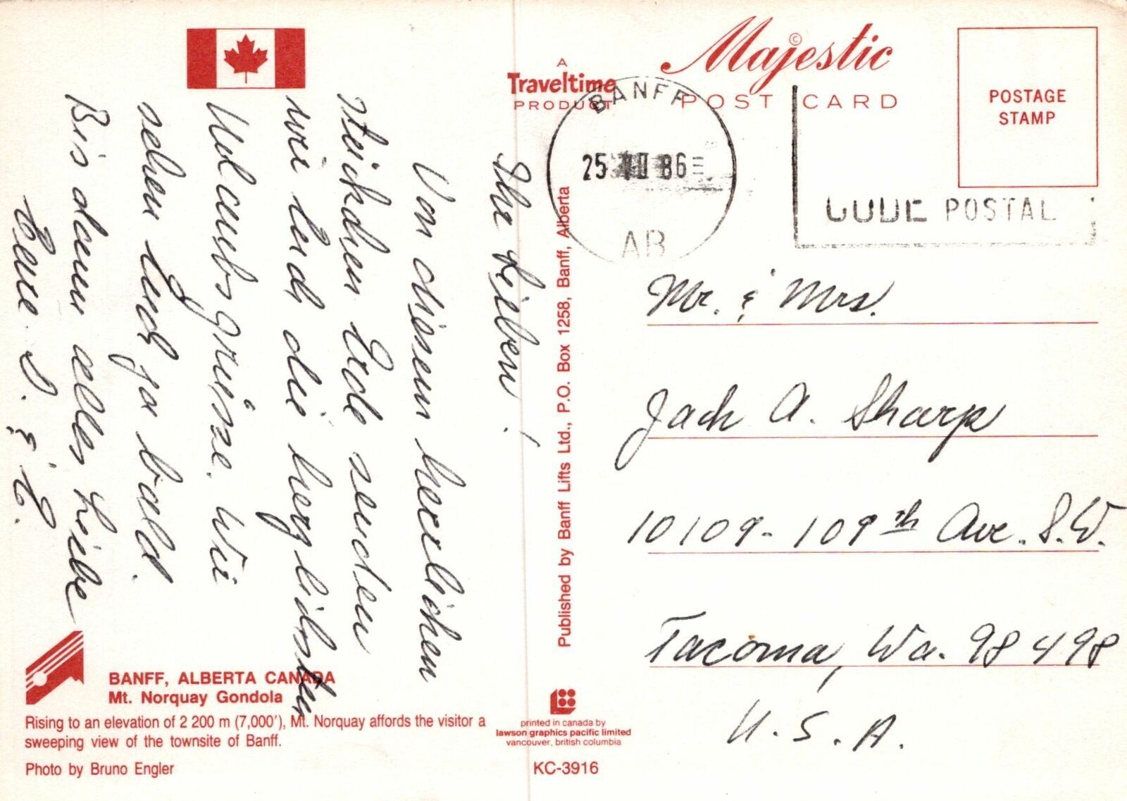 Vintage Postcard Continental Size Gondola UP MT. Norquay Banff Alberta ...