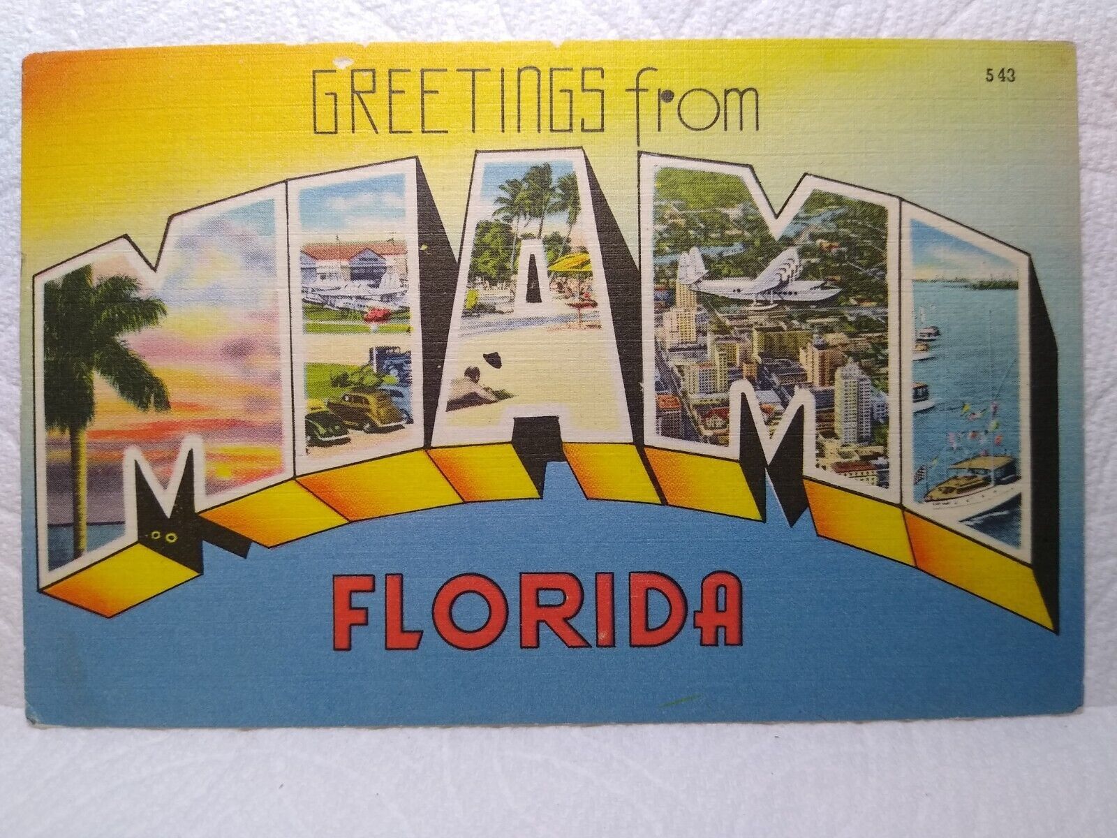 Greetings From Miami Florida Large Letter Linen Postcard Tichnor 1952 ...