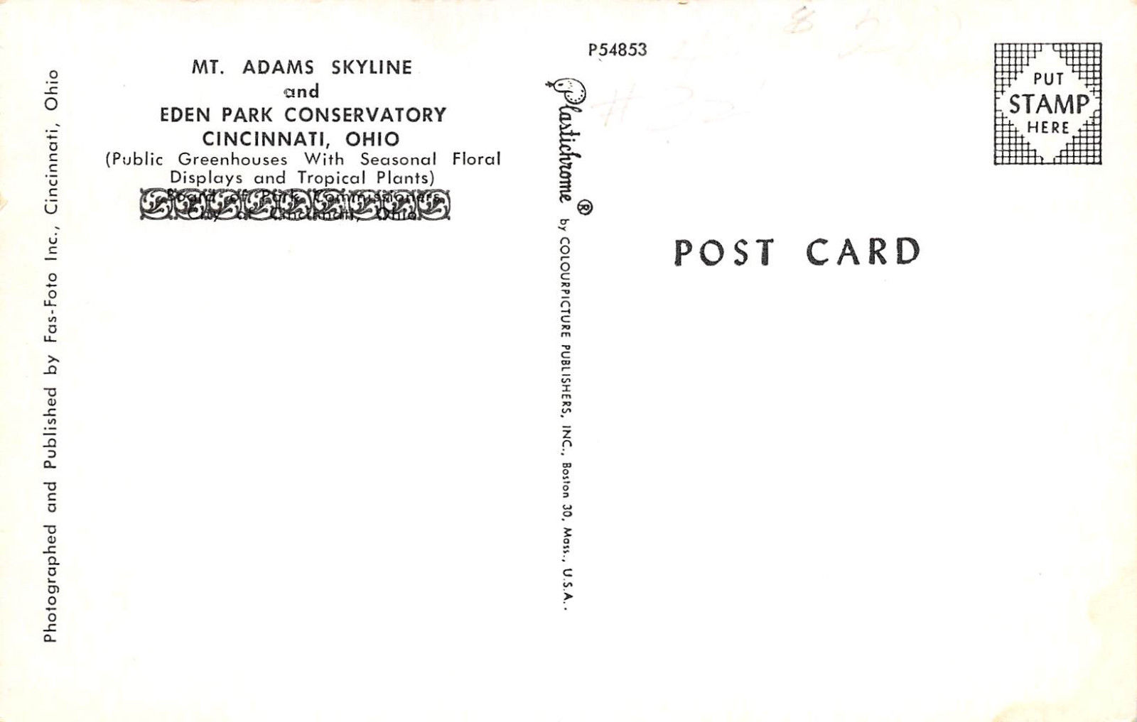 Cincinnati Ohio 1960s Postcard Eden Park Conservatory & Mt. Adams ...