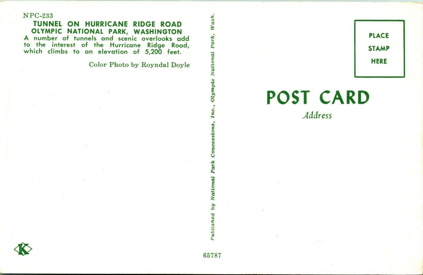 Tunnel on Hurricane Ridge Olympic National Park WA UNP Chrome Postcard ...