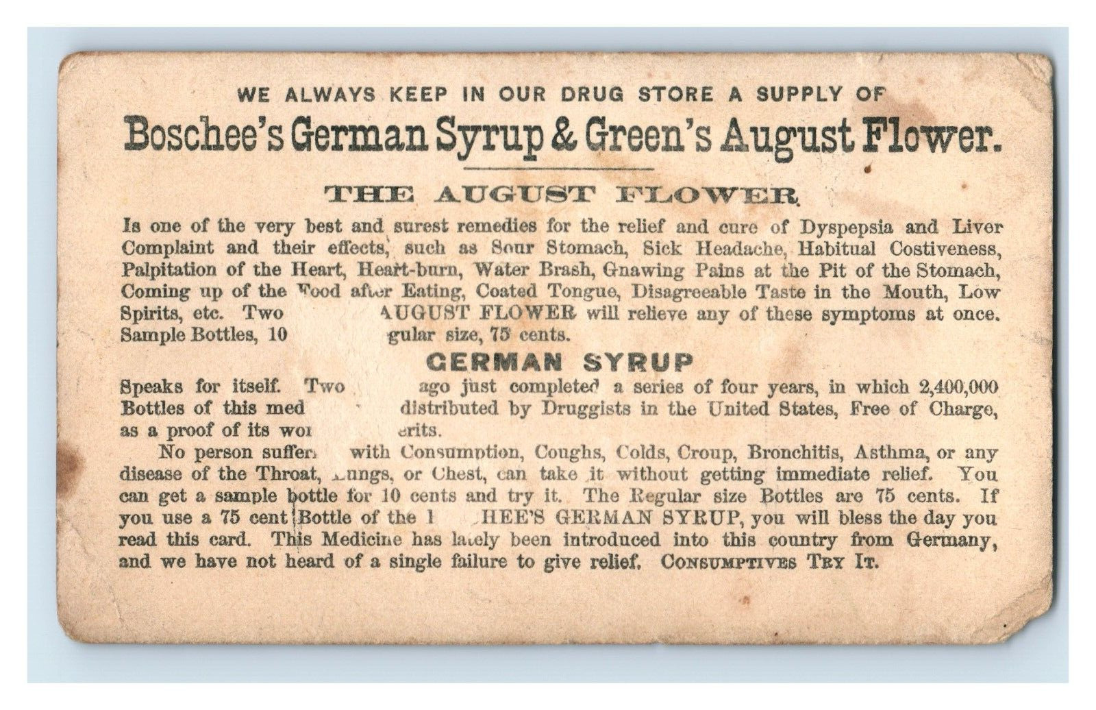 1870s-80s G.H. Peck & Co. Drugs Medicines German Syrup Quack Medicine ...