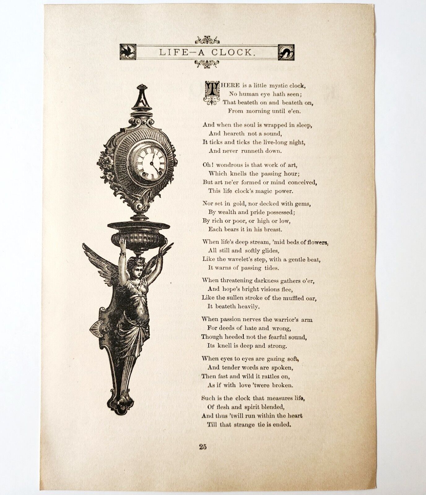 Life A Clock Poem Wood Engraving 1889 Victorian Path Of Life Art ...