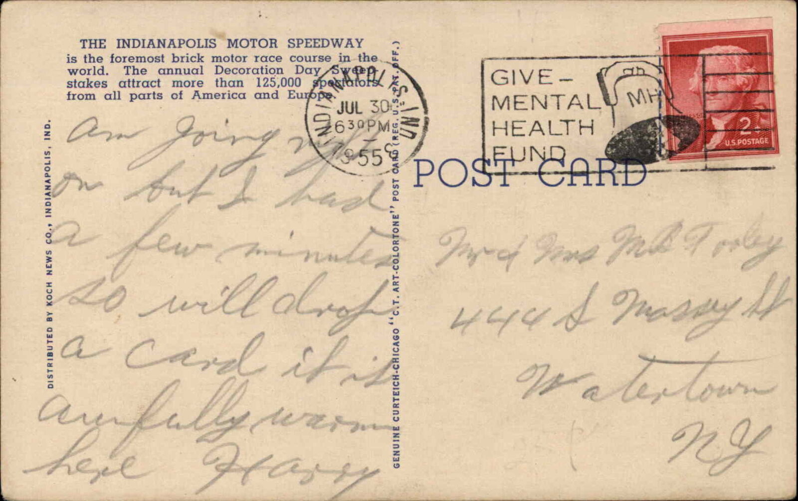 Indianapolis Indiana IN Motor Speedway Birdseye View 1940s Linen ...