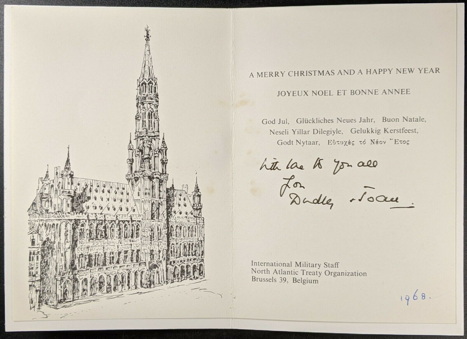 Vintage NATO International Military Staff Crested Xmas Card, 1968, From ...