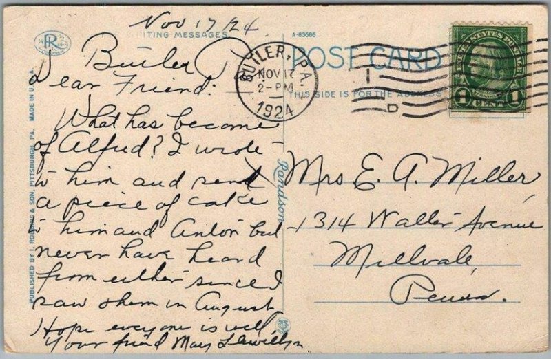 1924 BUTLER, Pennsylvania Postcard "SENIOR HIGH SCHOOL" Building ...