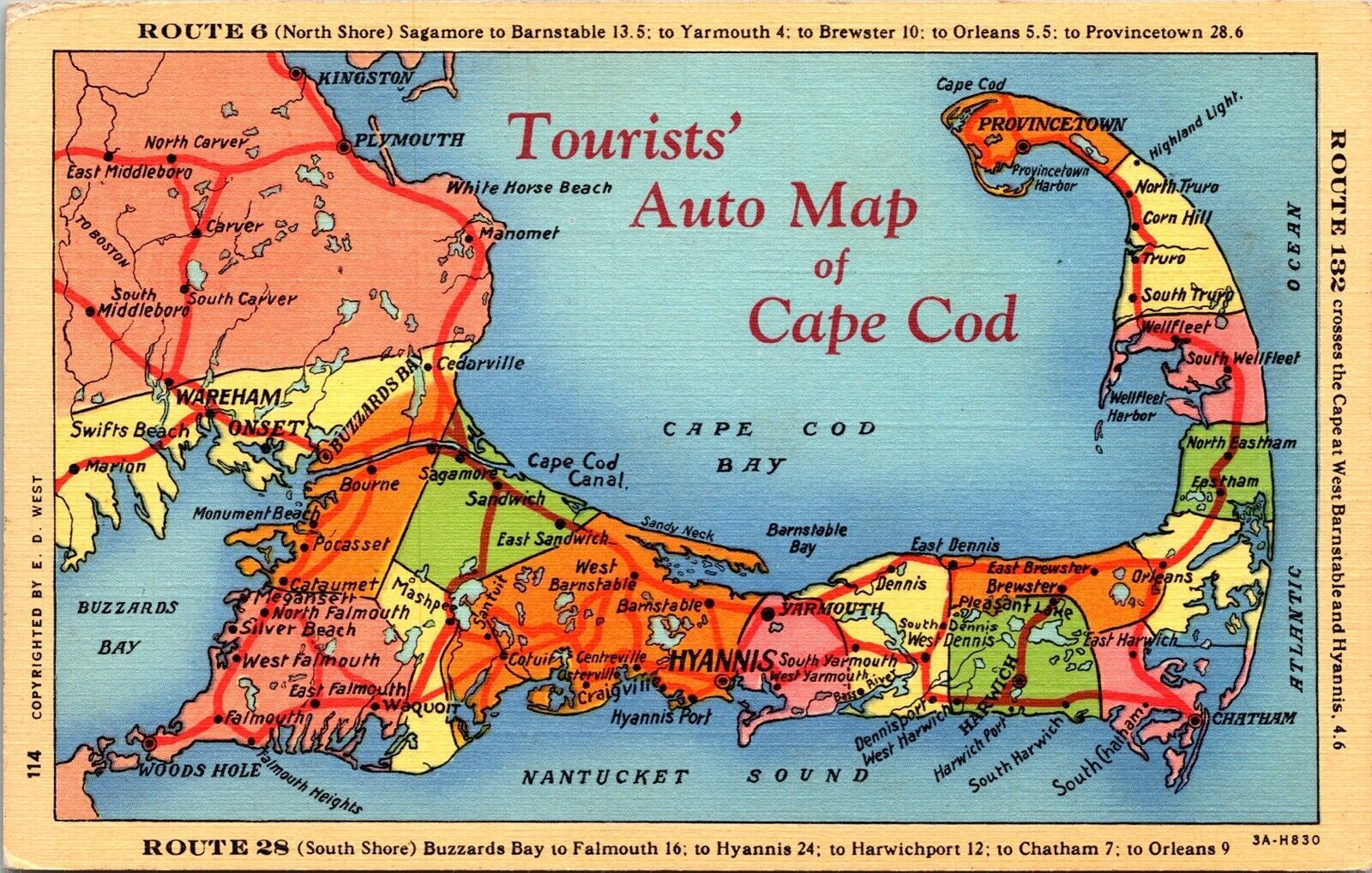 Cap Cod Massachusetts MA Tourists Auto Map Linen Postcard UNP VTG Curt ...