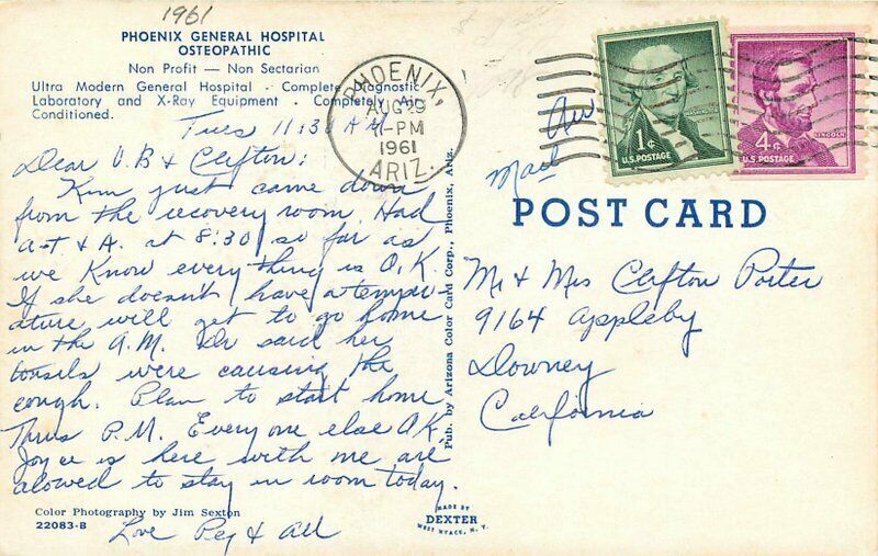 Arizona Phoenix General Hospital Osteopathic Dexter Postcard 21-12032 ...
