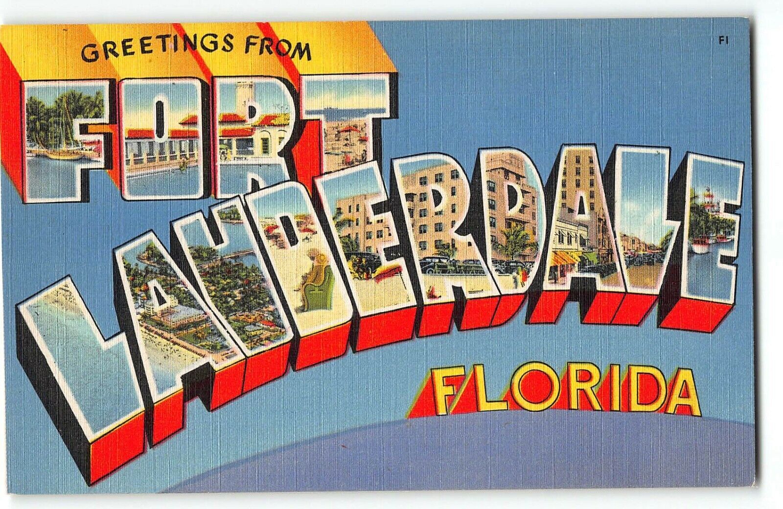 Greetings FORT LAUDERDALE, FLORIDA Large Letter Linen Postcard c1940 ...