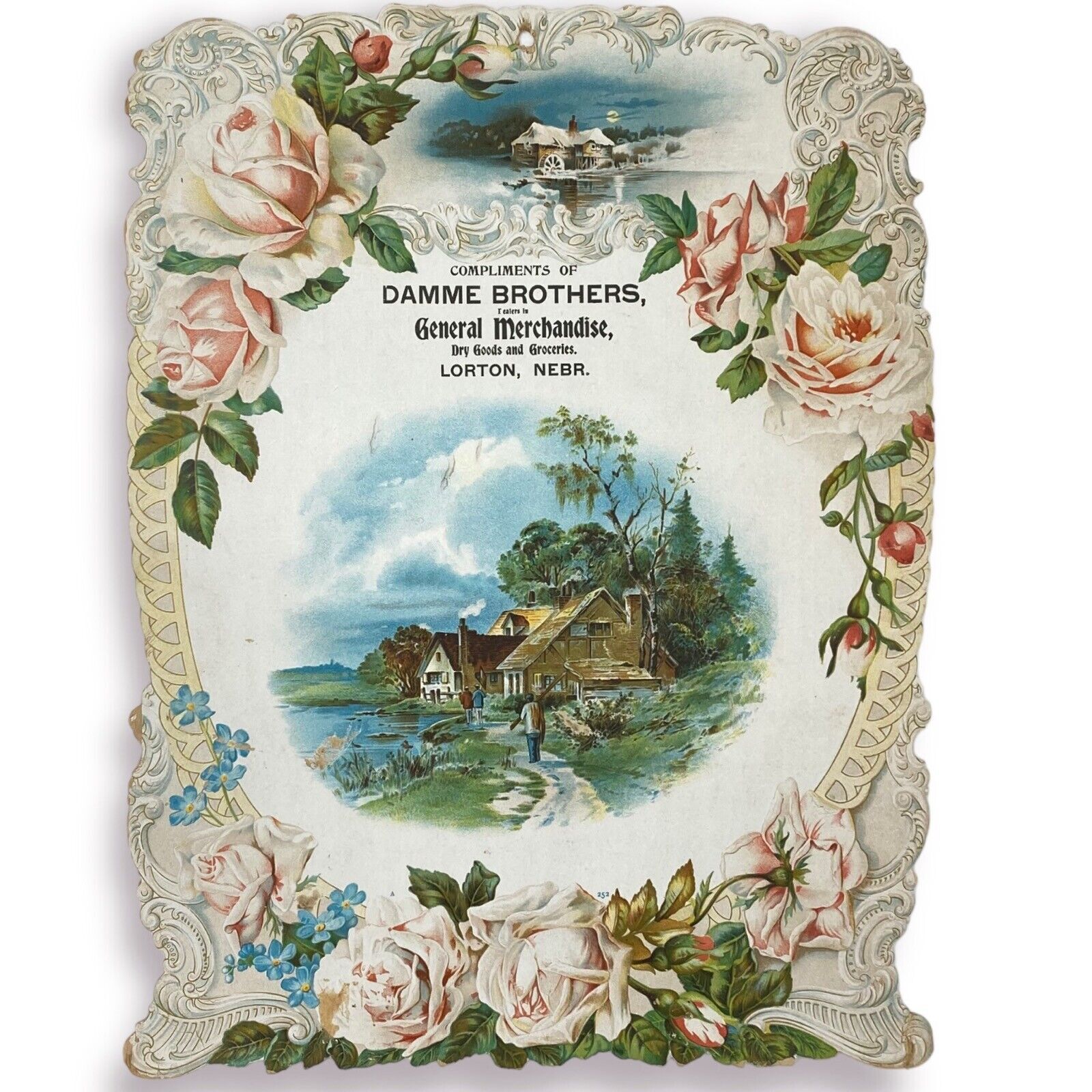 Victorian Rose Scroll Border Trade Card Advertising Sign, Damme Bros ...