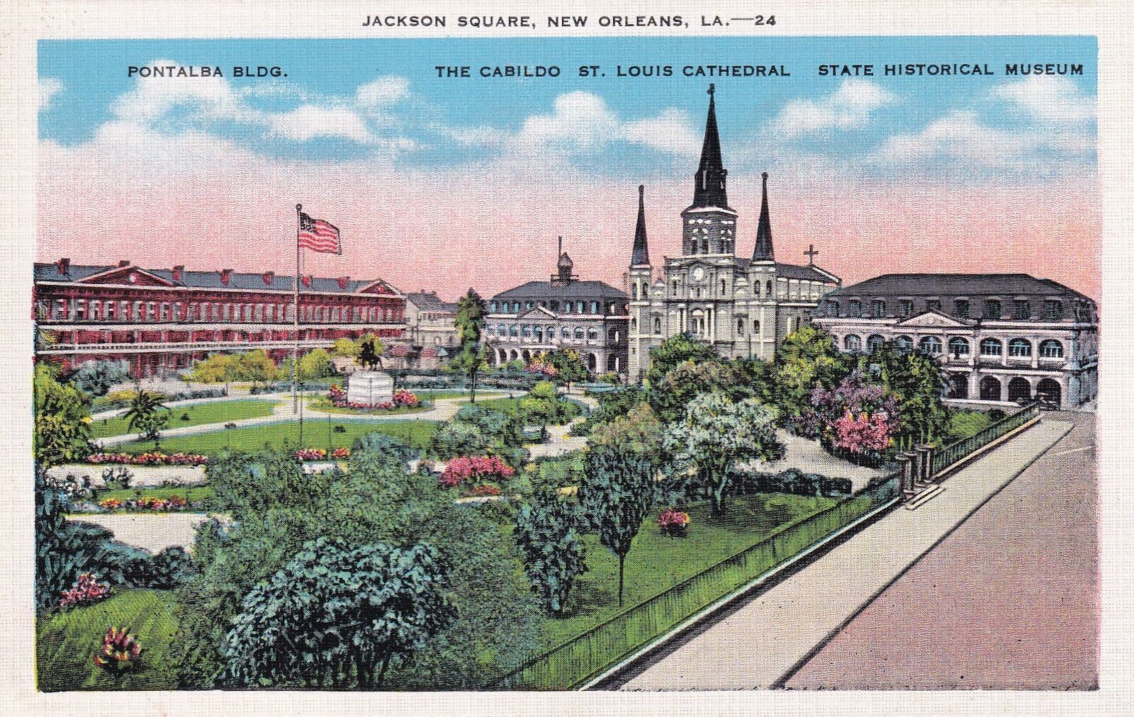 Jackson Square New Orleans Louisiana LA Postcard Pontalba Cabildo ...