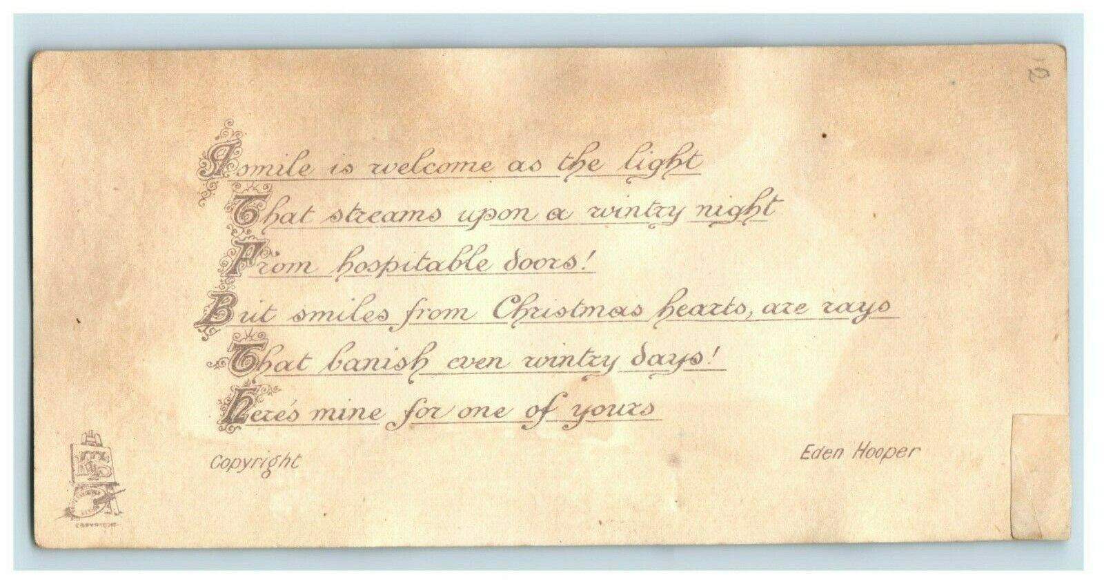 1880's Raphael Tuck Lovely Eden Hooper Poem Christmas Card Victorian ...