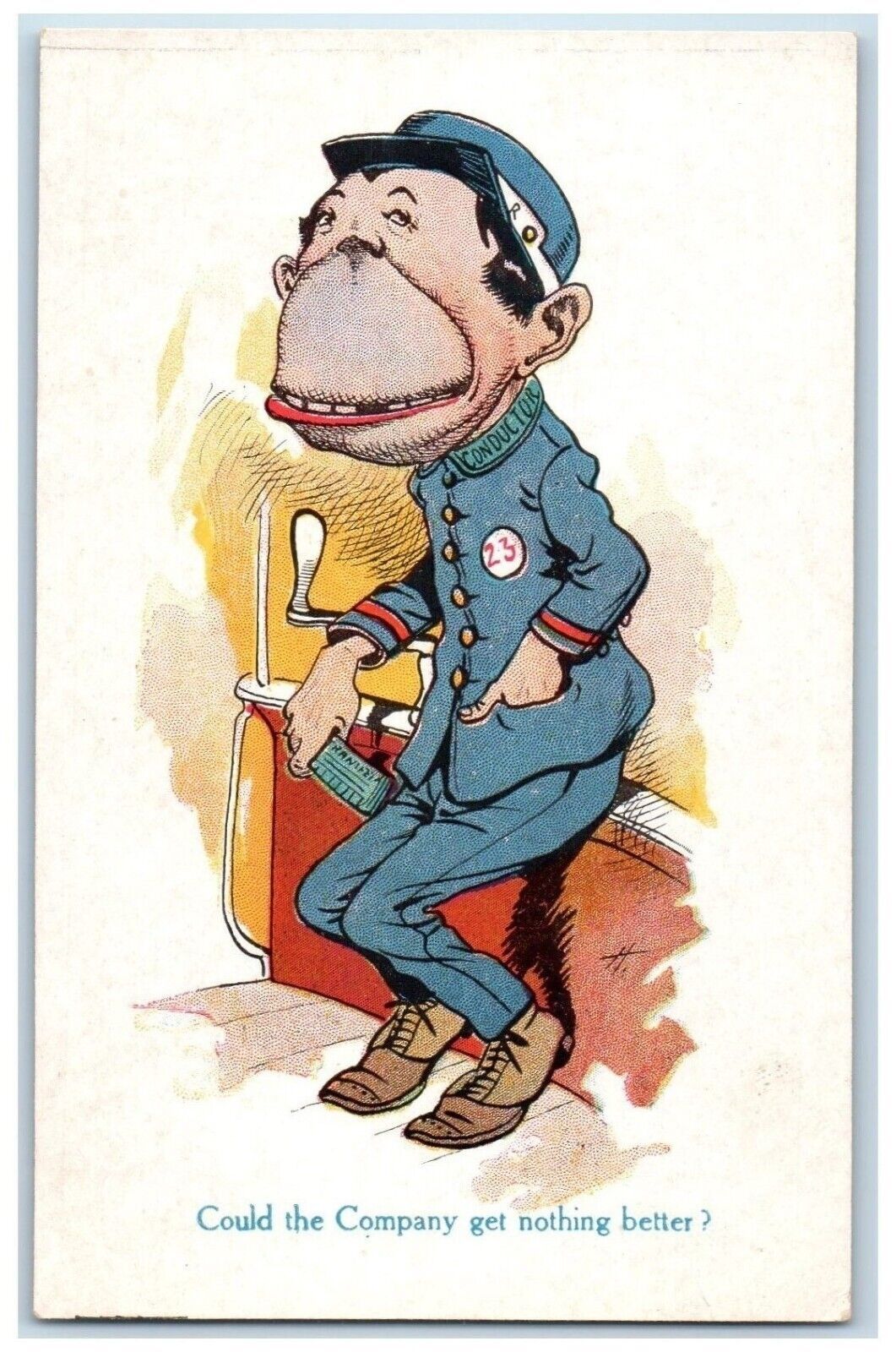 Humor Postcard Railroad Conductor Caricature Ugly Man c1910's Unposted ...