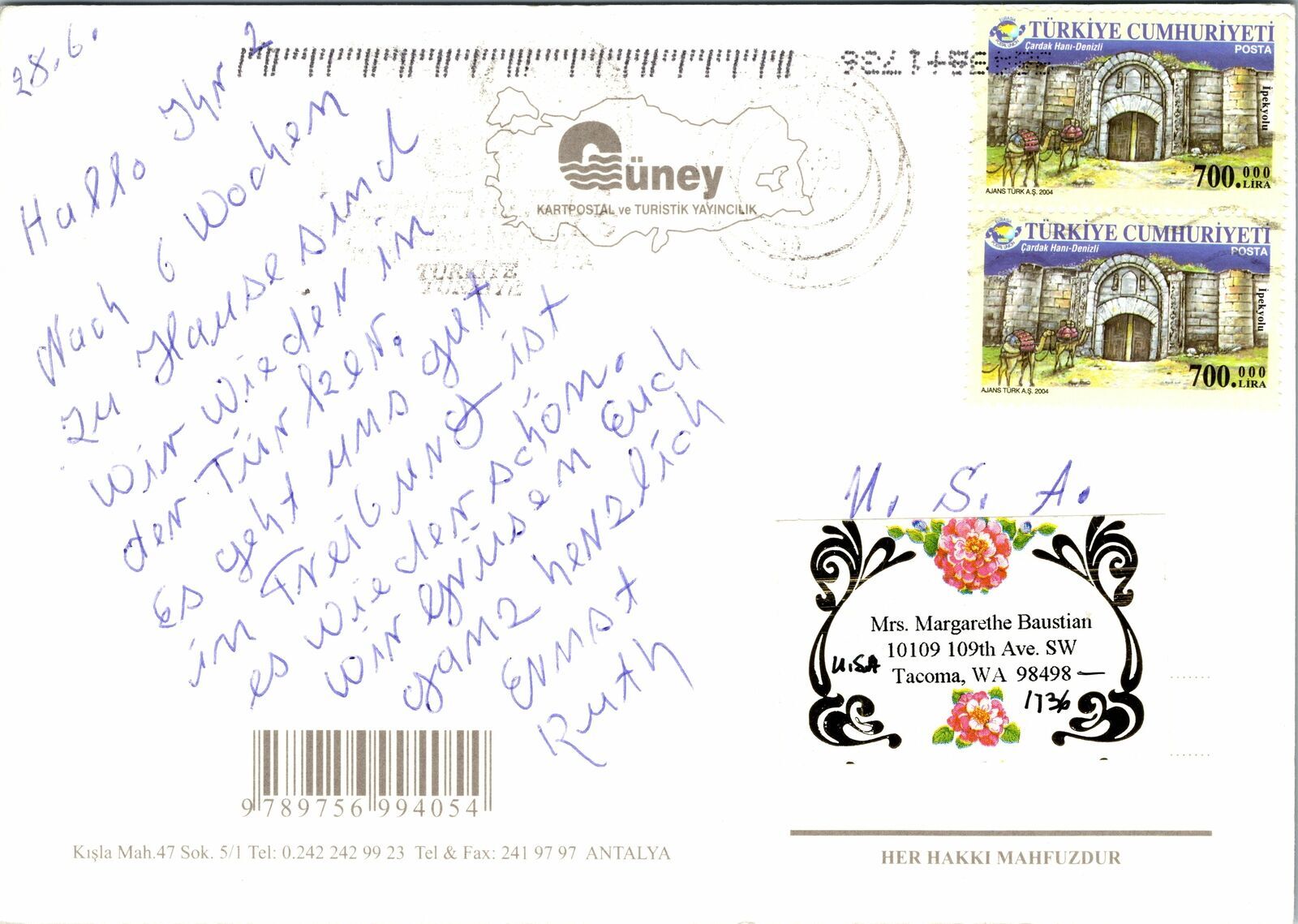 Vintage Jumbo-Sized Postcard ~6.5" X 4.5" Aerial View of Side Antalya ...