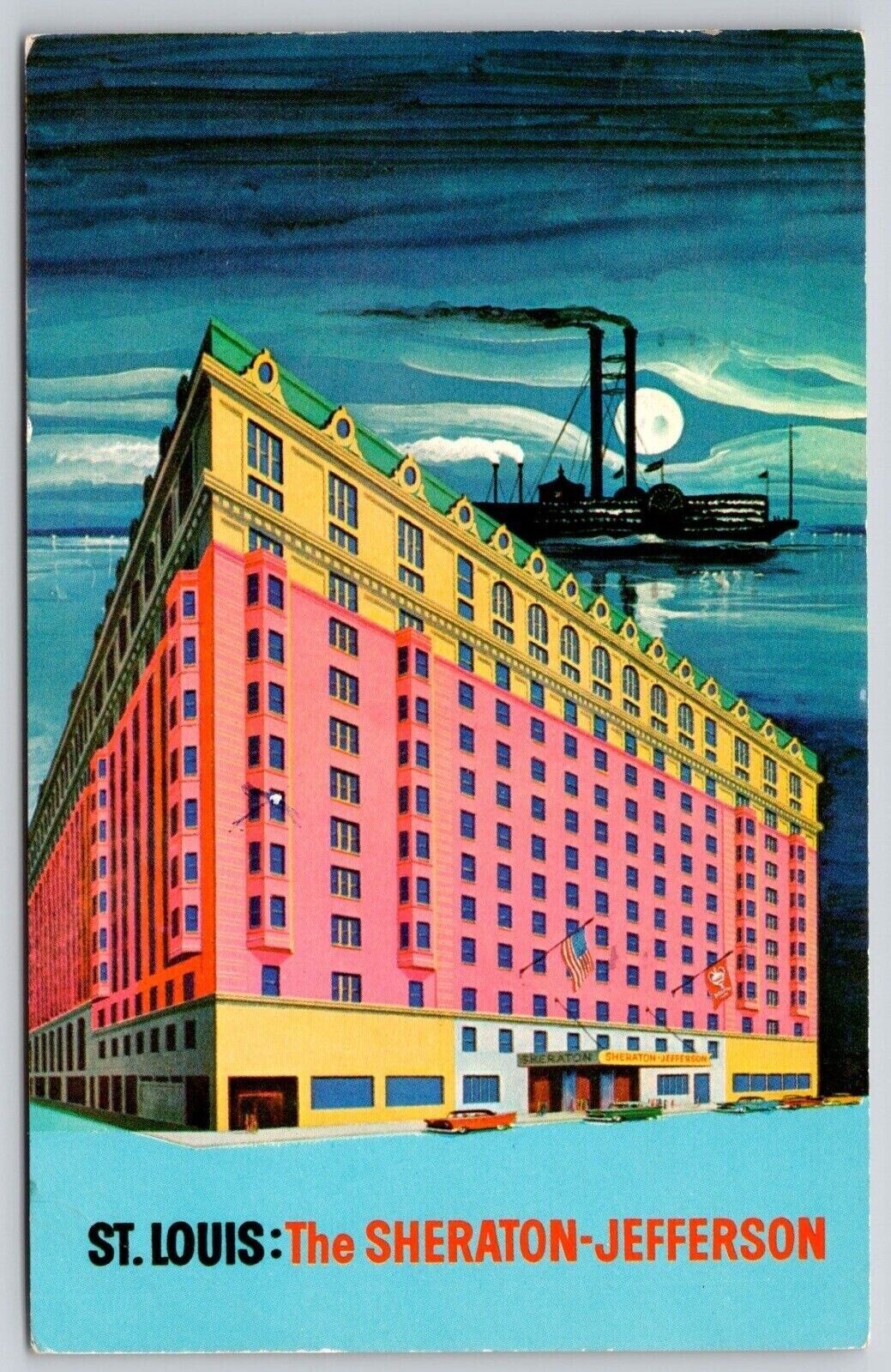 Saint Louis Sheraton Jefferson Hotel Street View Old Cars Steamboat UNP ...