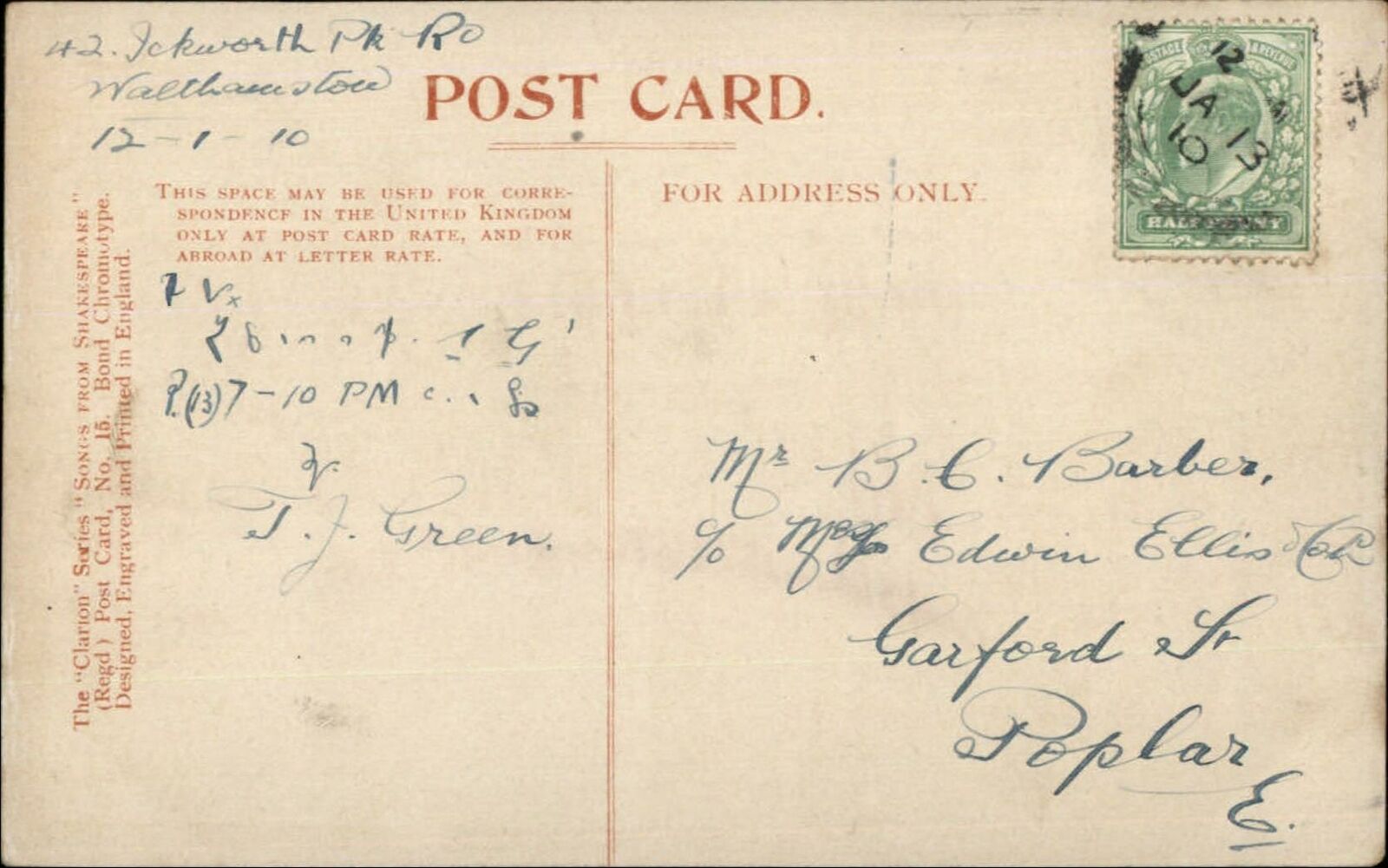 Medieval Romance Guitar Poem Frank Chesworth Clarion Series Postcard ...