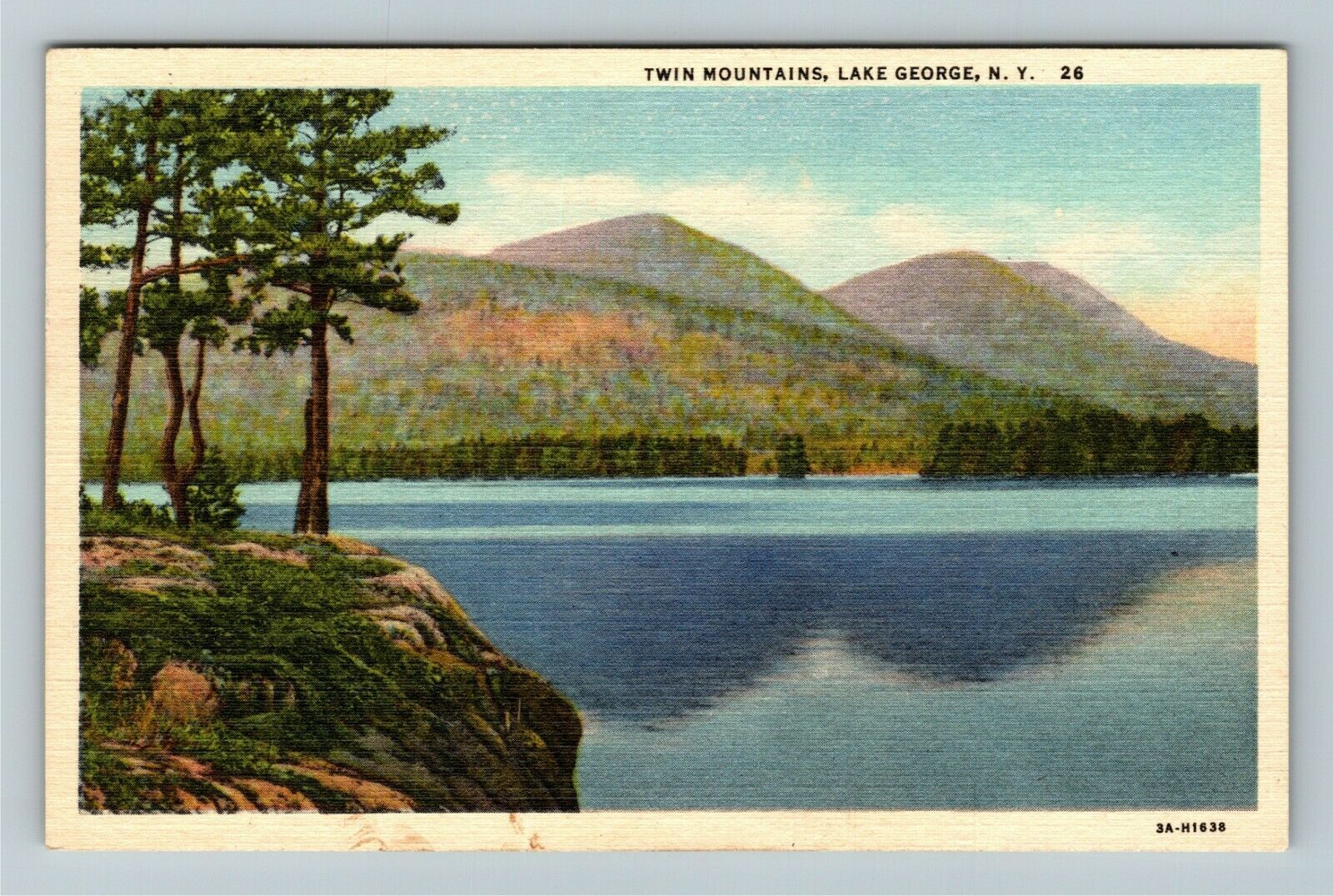 Lake George NY-New York, Twin Mountains Linen c1947 Postcard | United ...