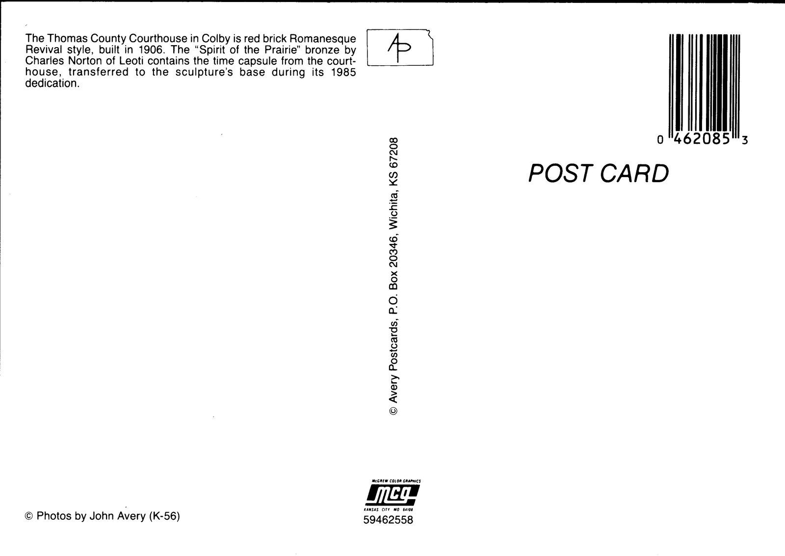 Continental Size Postcard the Thomas County Courthouse in Colby Kansas ...