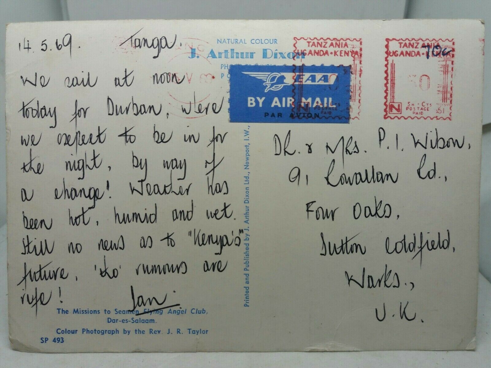 Vintage Postcard The Missions to Seamen Flying Angel Club Dar es Salaam ...