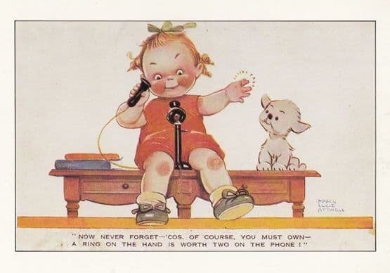 Mabel Lucie Atwell Girl On Telephone With Dog British Telecom Postcard ...