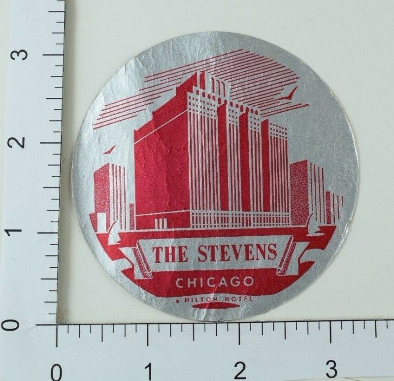 Poster Stamp Luggage Label Vintage The Stevens Chicago Red E5 ...
