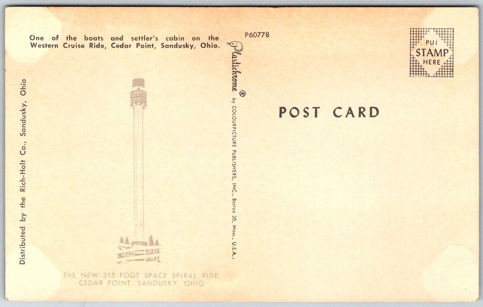 Cedar Point Sandusky Ohio 1960s Postcard Western Boat & Cabin Amusement ...