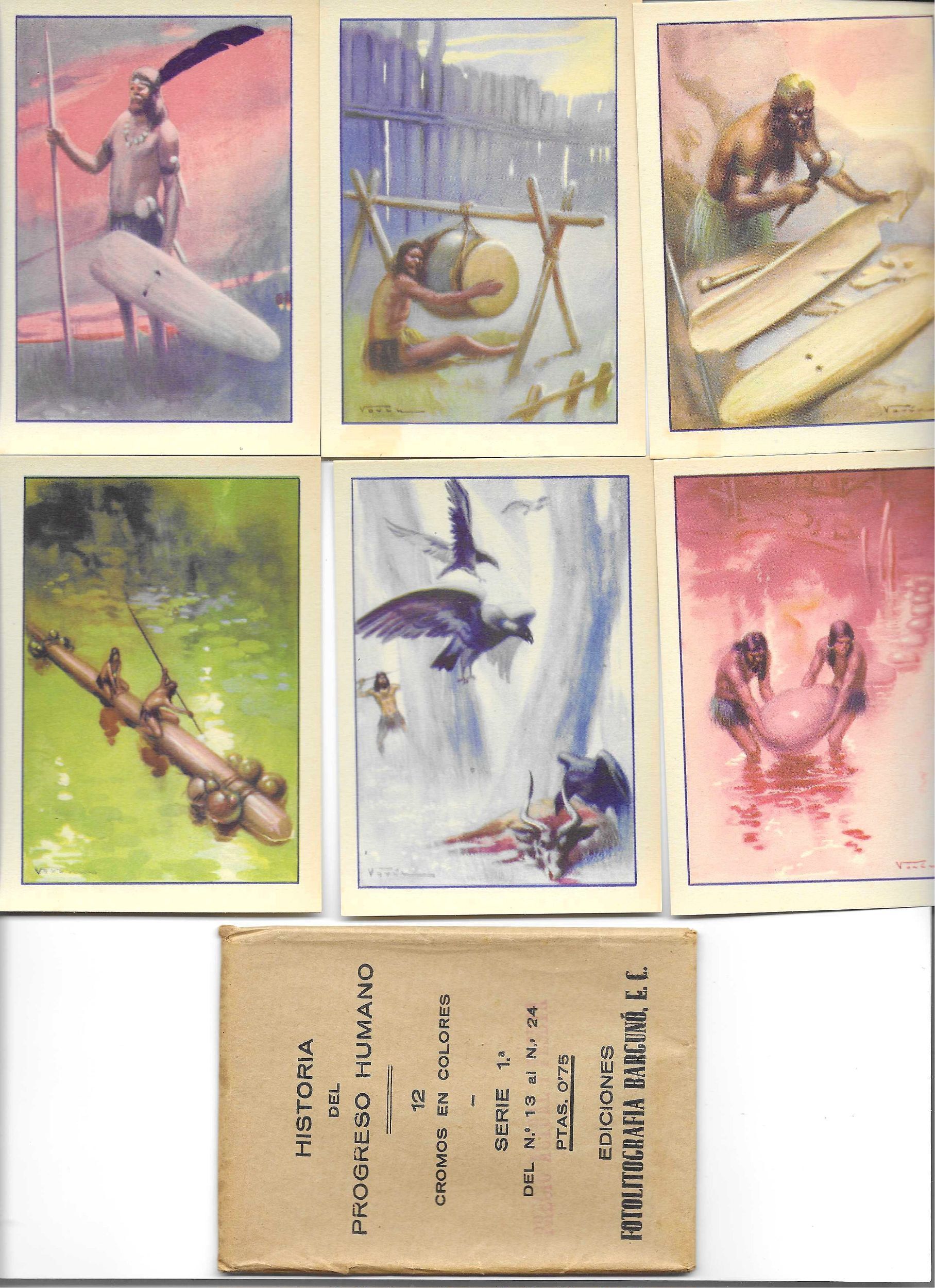 "History of Human Progress" Lot of 12 artist drawn color trading cards ...