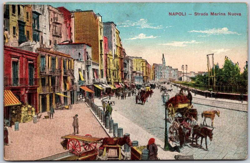 Napoli~Strada Marina Nuova Naples Italy Horse-Drawn Carriages Building ...