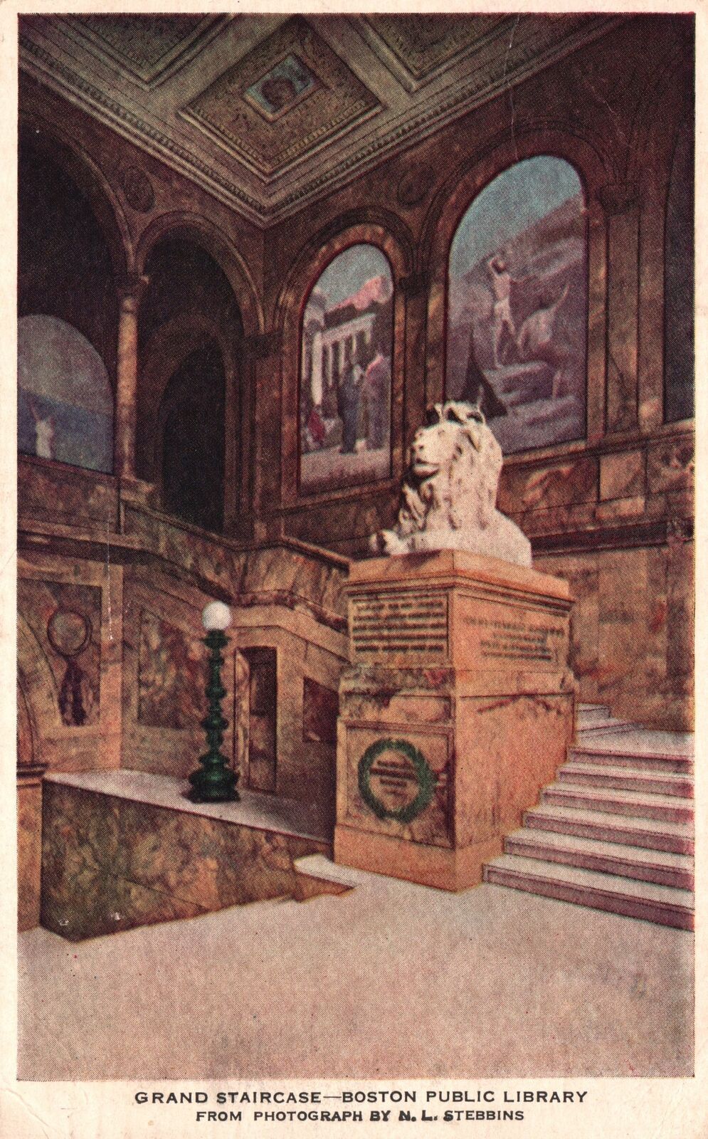 Vintage Postcard 1941 Grand Staircase Public Library Lion Boston ...