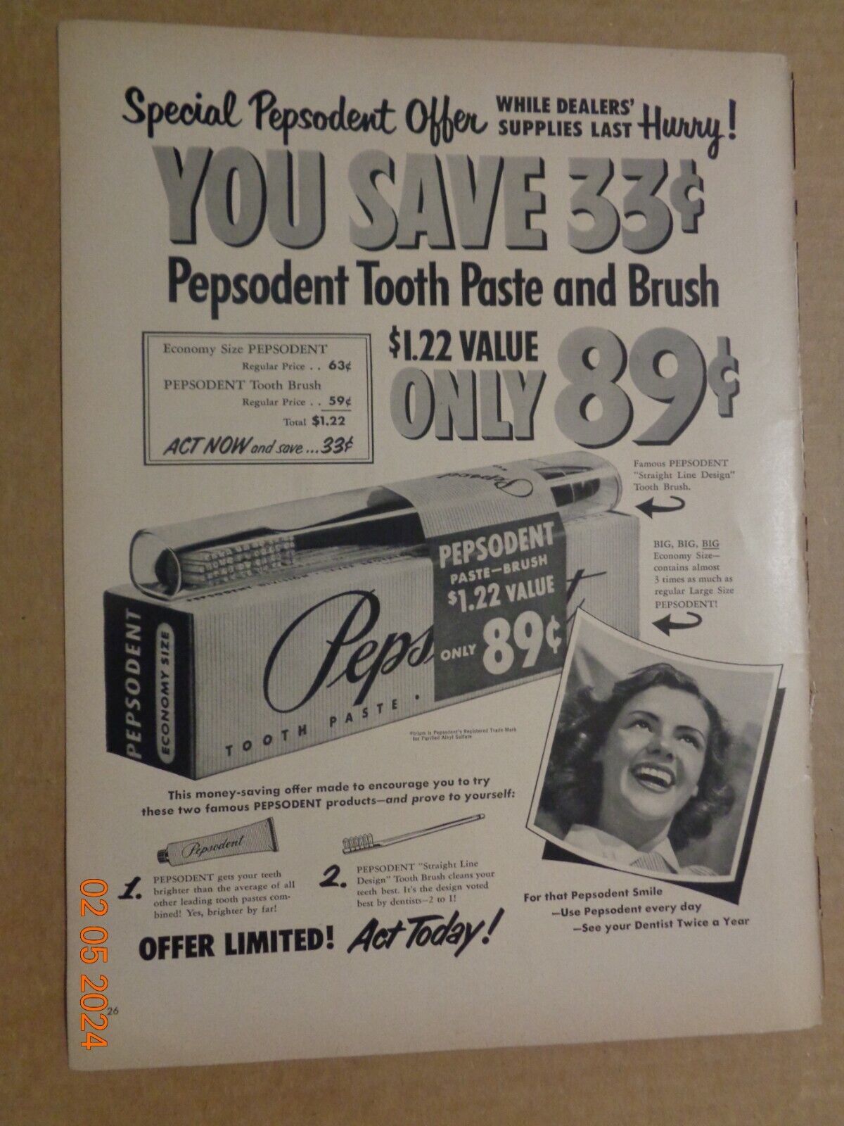 Vintage Print Ad -1951 for Pepsodent Toothpaste and Aquamarine ...